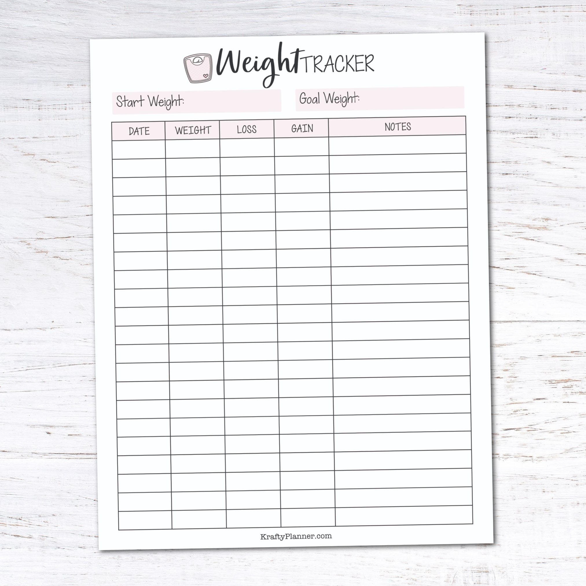 Weight Loss Tracker Printable - Chart Printable